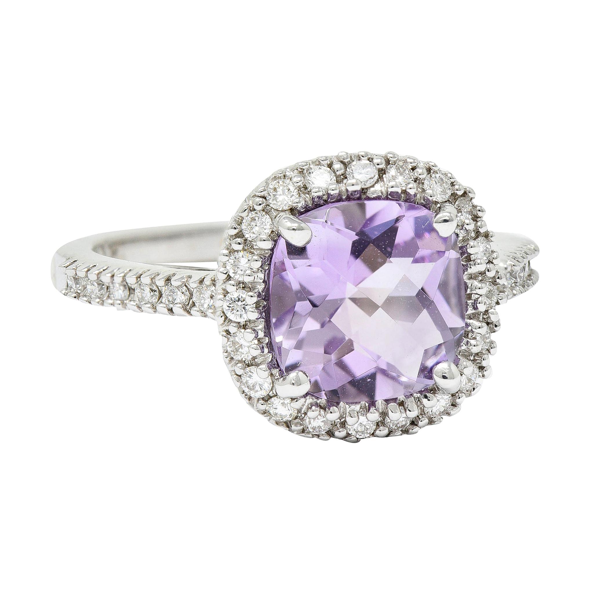 Checkerboard Cut Aquamarine White Gold Diamond Halo Ring at 1stDibs ...