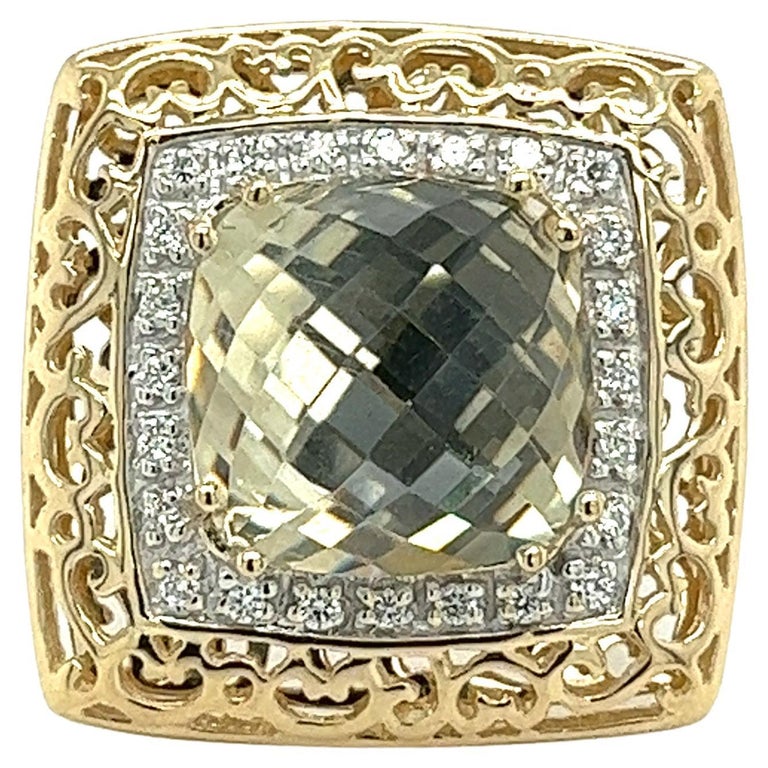 Checkerboard Cut Sky Blue Topaz and Diamond Ring in 14k Yellow Gold For ...