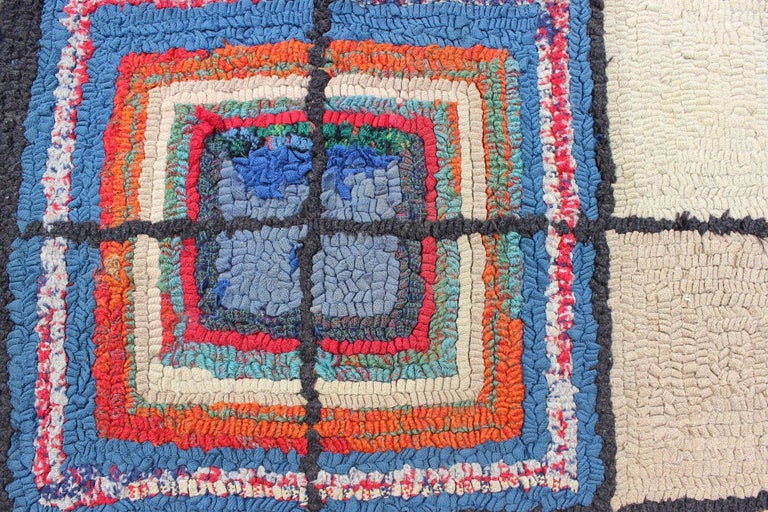 Checkerboard Vintage American Hooked Rug with Geometric Cross Designs ...