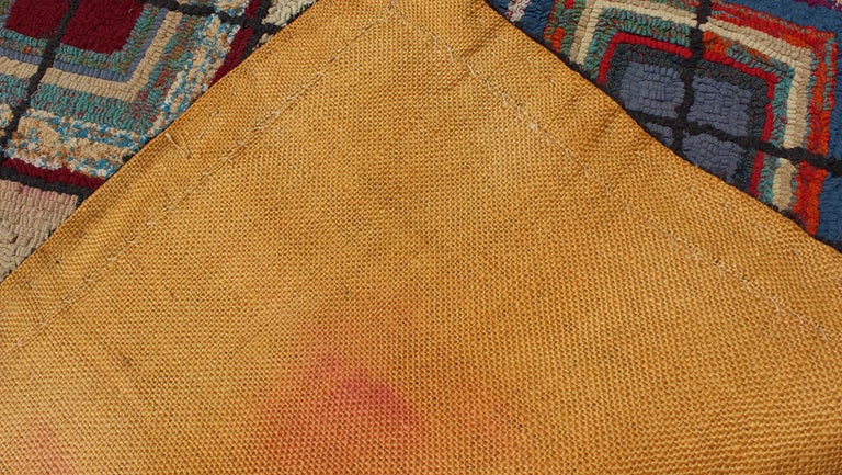 Checkerboard Vintage American Hooked Rug with Geometric Cross Designs ...