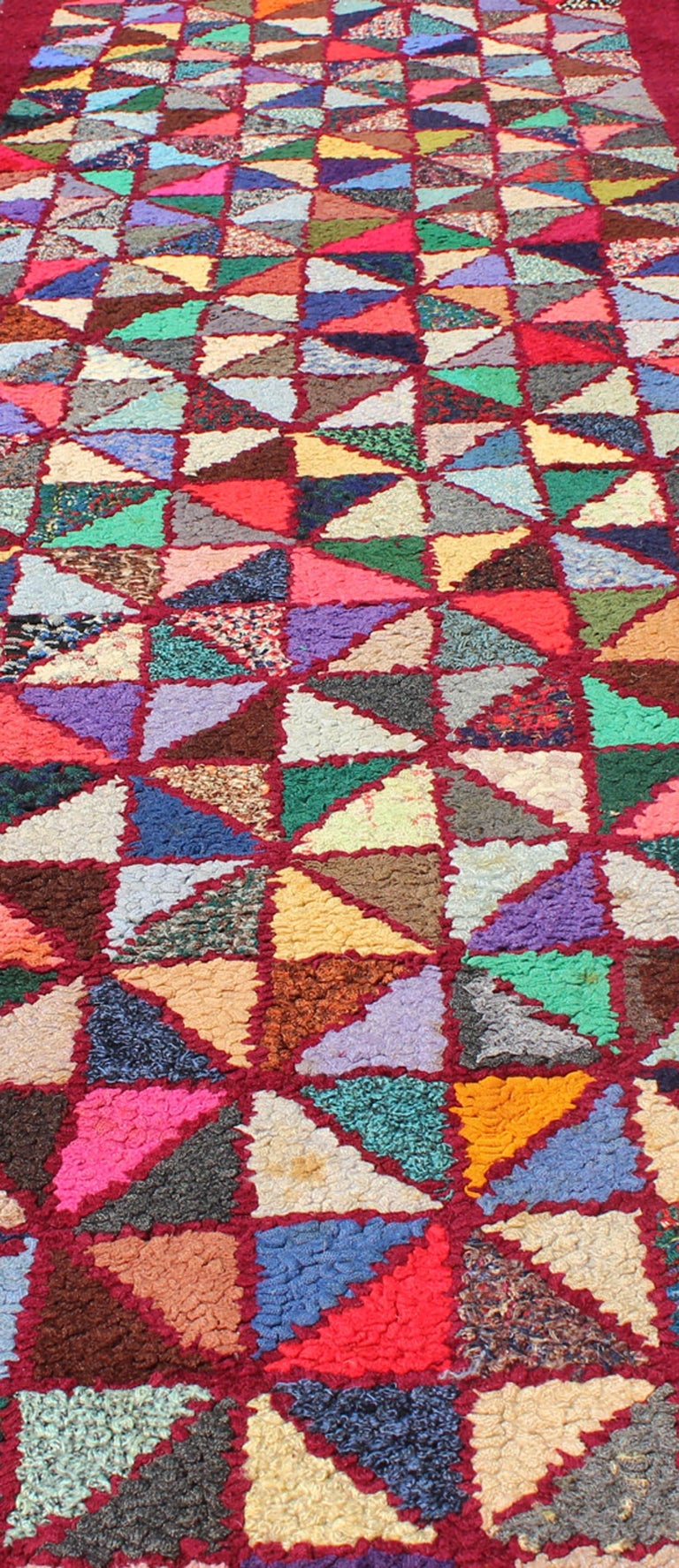 Checkerboard Vintage American Hooked Rug with Geometric Design in Multi ...