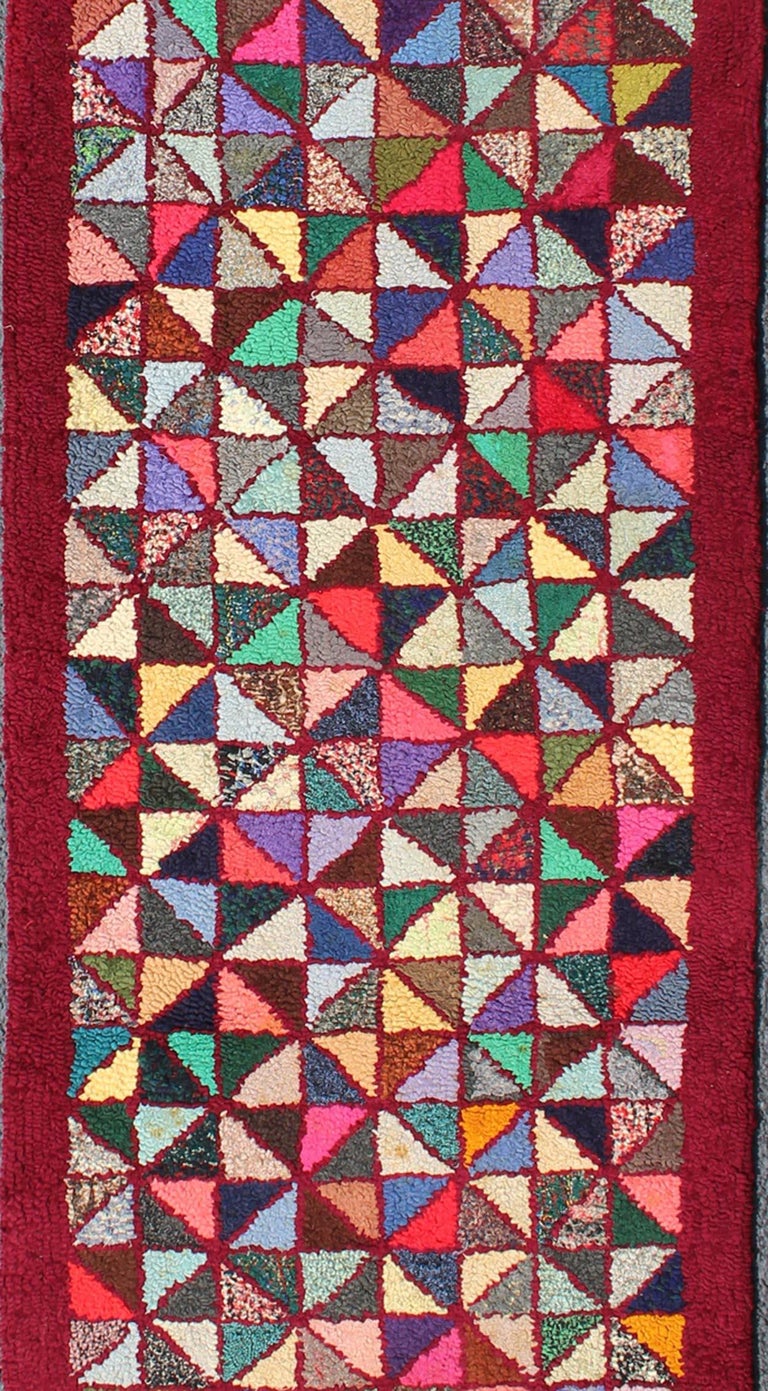 Checkerboard Vintage American Hooked Rug with Geometric Design in Multi ...