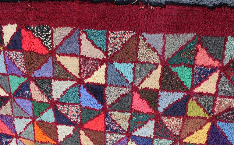 Checkerboard Vintage American Hooked Rug with Geometric Design in Multi ...