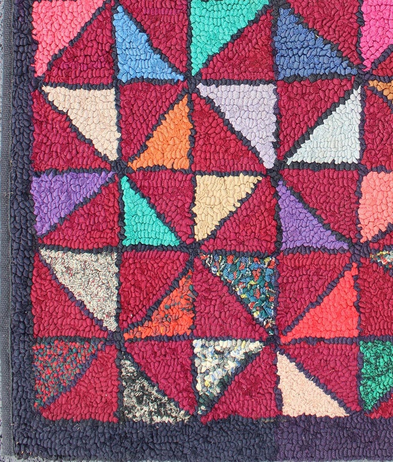 Checkerboard Vintage American Hooked Rug with Geometric Designs For ...