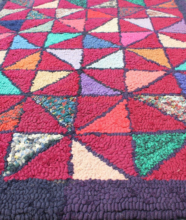 Checkerboard Vintage American Hooked Rug with Geometric Designs For ...