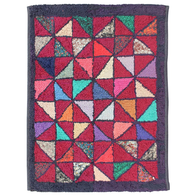 Checkerboard Vintage American Hooked Rug with Geometric Designs For ...