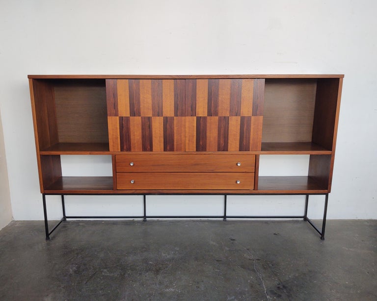 Checkered Walnut + Rosewood Wall Unit Cabinet by Stanley at 1stDibs