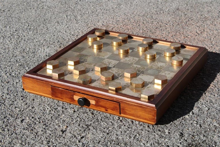 Checkers in solid brass and wood, Italy 1970 For Sale at 1stDibs