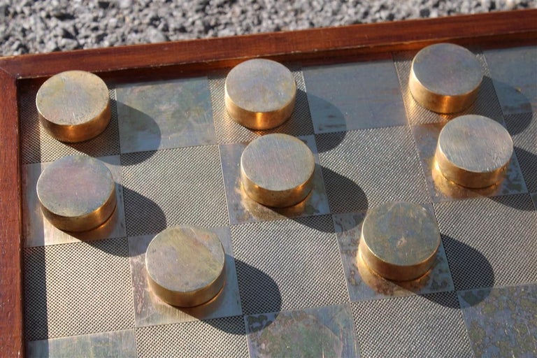 Checkers in solid brass and wood, Italy 1970 For Sale at 1stDibs