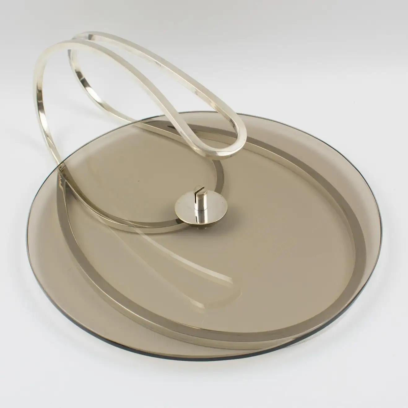 Cheese Tray Board Platter Silver Plate and Smoked Glass by Produx ...