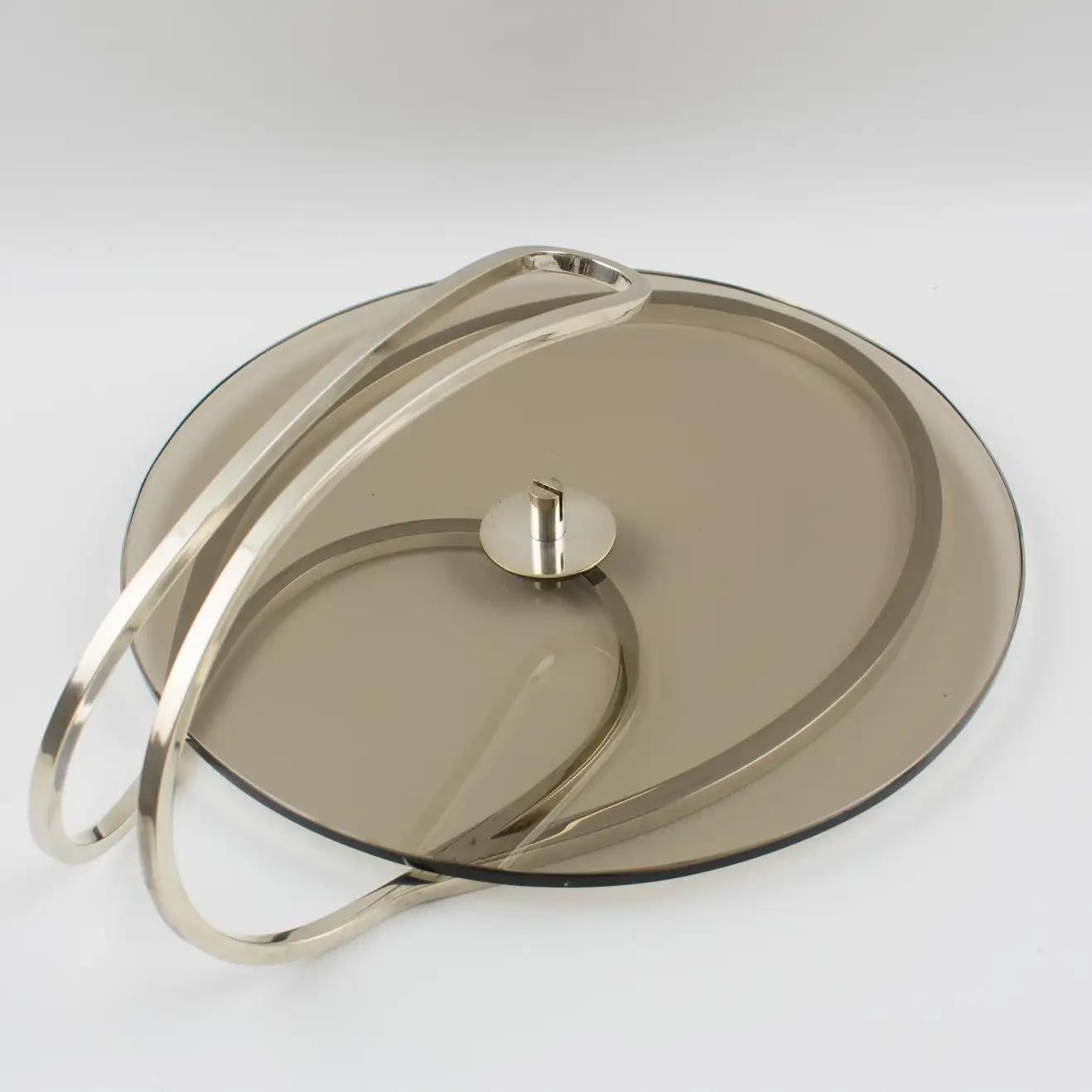 Cheese Tray Board Platter Silver Plate and Smoked Glass by Produx ...