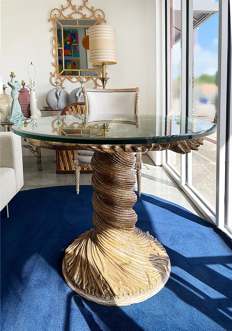 Chelini Florence 1970s Carved Gold Leaf Wood Table Base For Sale at 1stDibs