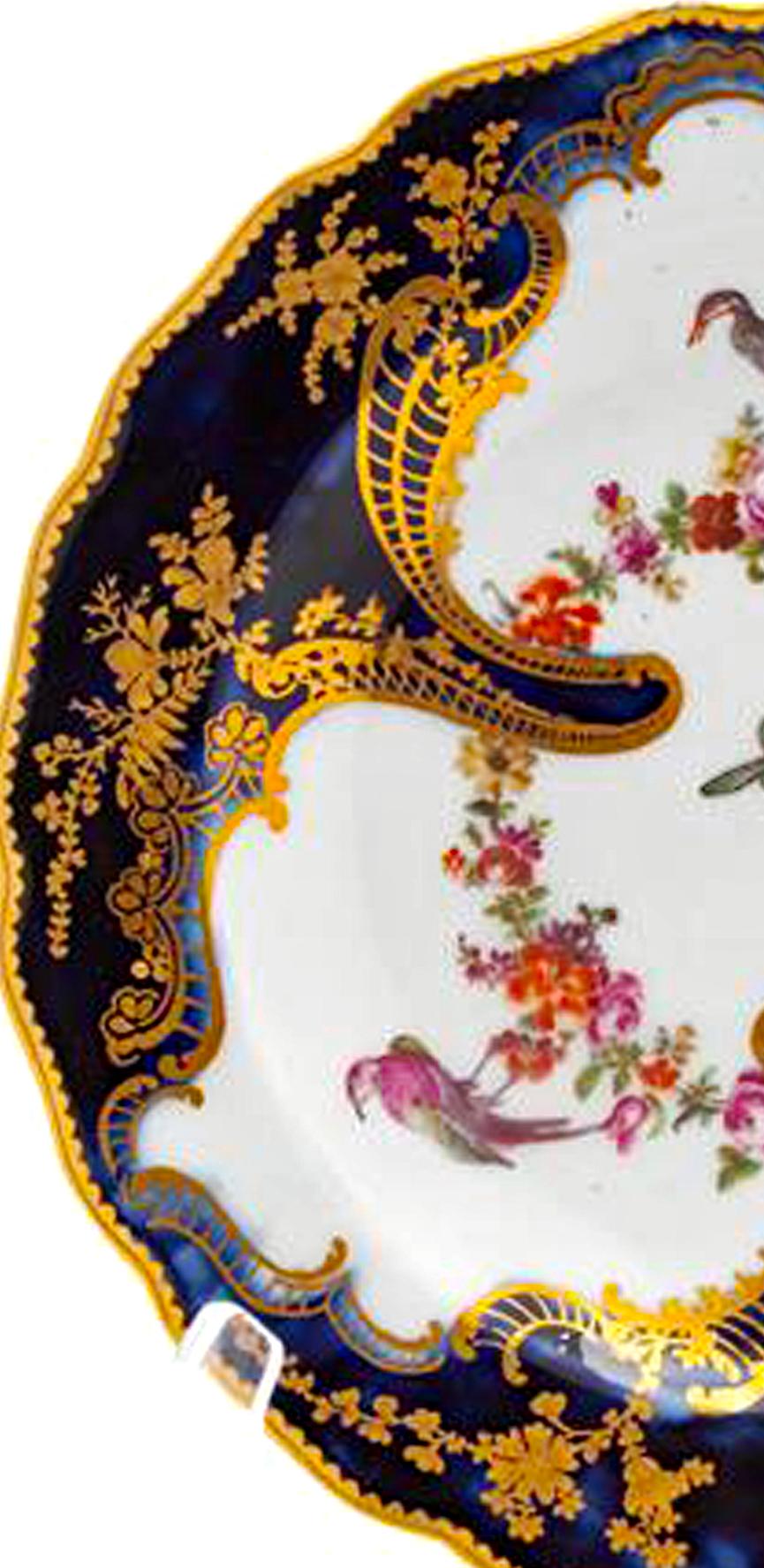 Chelsea Rococo Porcelain Mazarine Blue Plate with Birds and Flowers ...