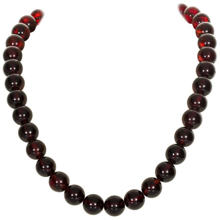 Cherry Amber Bead Necklace at 1stDibs | cherry amber necklaces
