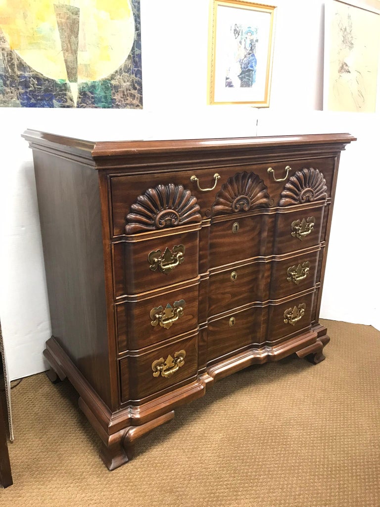 Cherry Block Front Carved Chest of Drawers Dresser Commode at 1stDibs