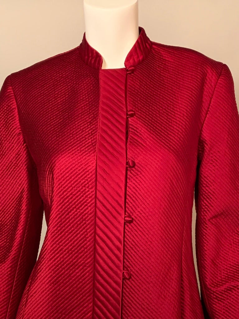 Cherry Red Diagonally Quilted Silk Jacket For Sale at 1stDibs