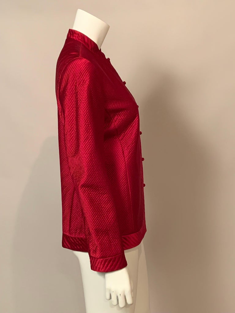 Cherry Red Diagonally Quilted Silk Jacket For Sale at 1stDibs