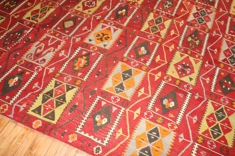 Cherry Red Room Size Turkish Kilim For Sale at 1stDibs
