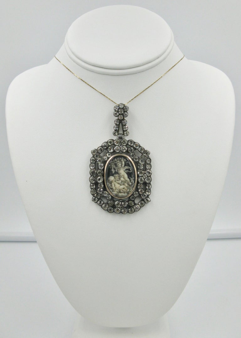 Cherub Locket Pendant 19th Century French Black Dot Paste Silver En ...