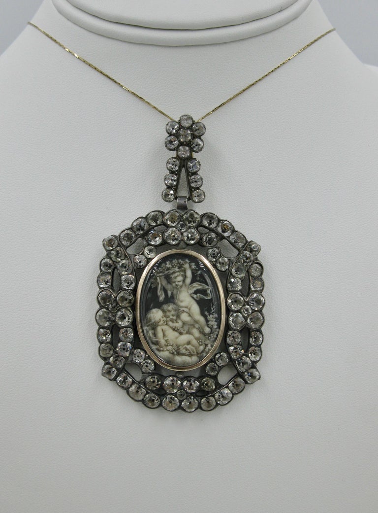 Cherub Locket Pendant 19th Century French Black Dot Paste Silver En ...
