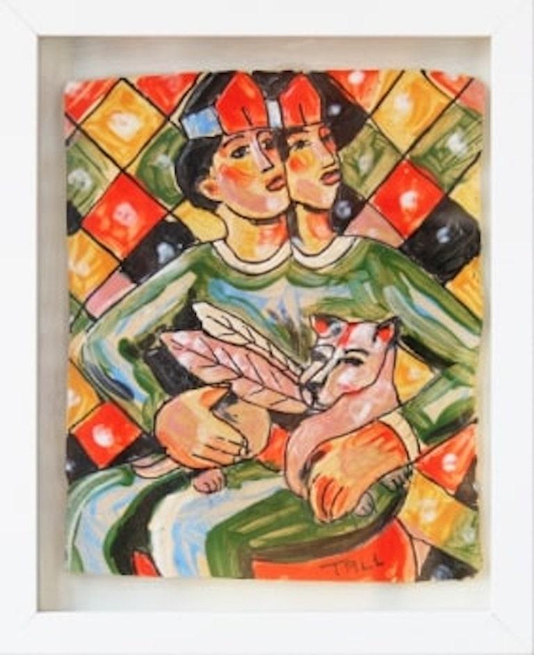 Cheryl Tall - Surrealist Painting on Tile, "Harlequin Griffon" For Sale ...