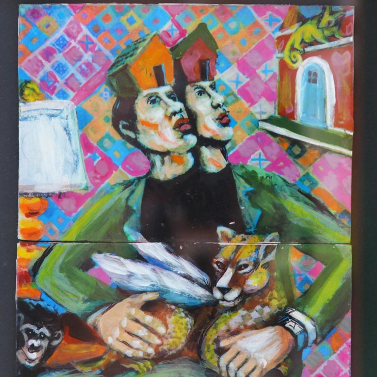 Cheryl Tall - Surrealist Painting, "Zookeeper Triptych" For Sale at 1stDibs