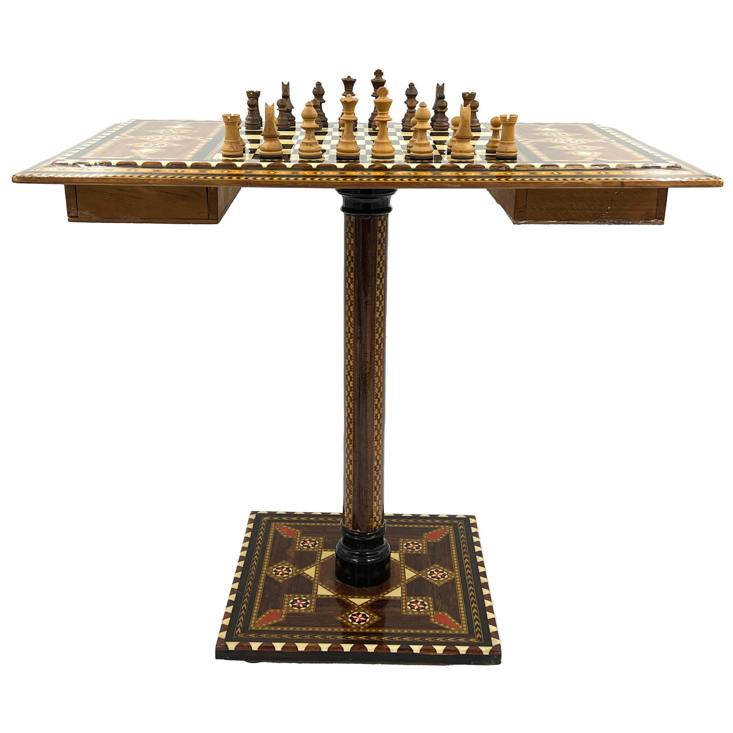 Chess Board Games Table Twin Drawers, Circa 1920 For Sale at 1stDibs