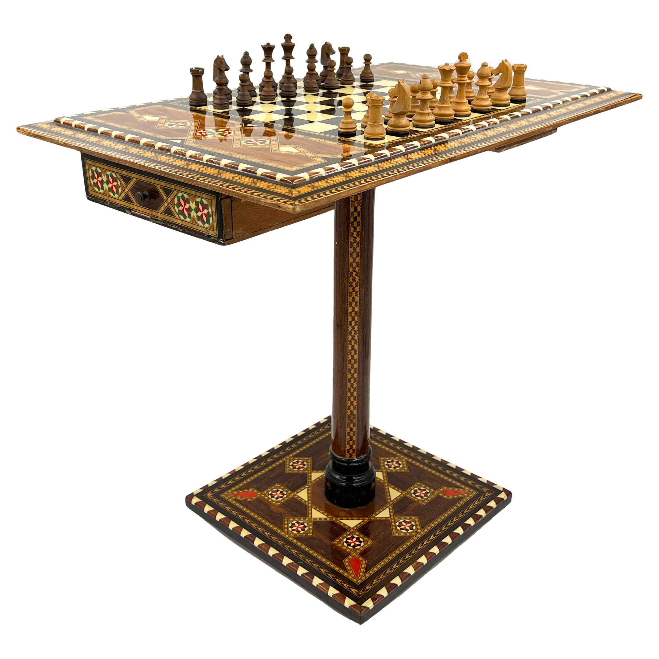Chess Board Games Table Twin Drawers, Circa 1920 For Sale at 1stDibs