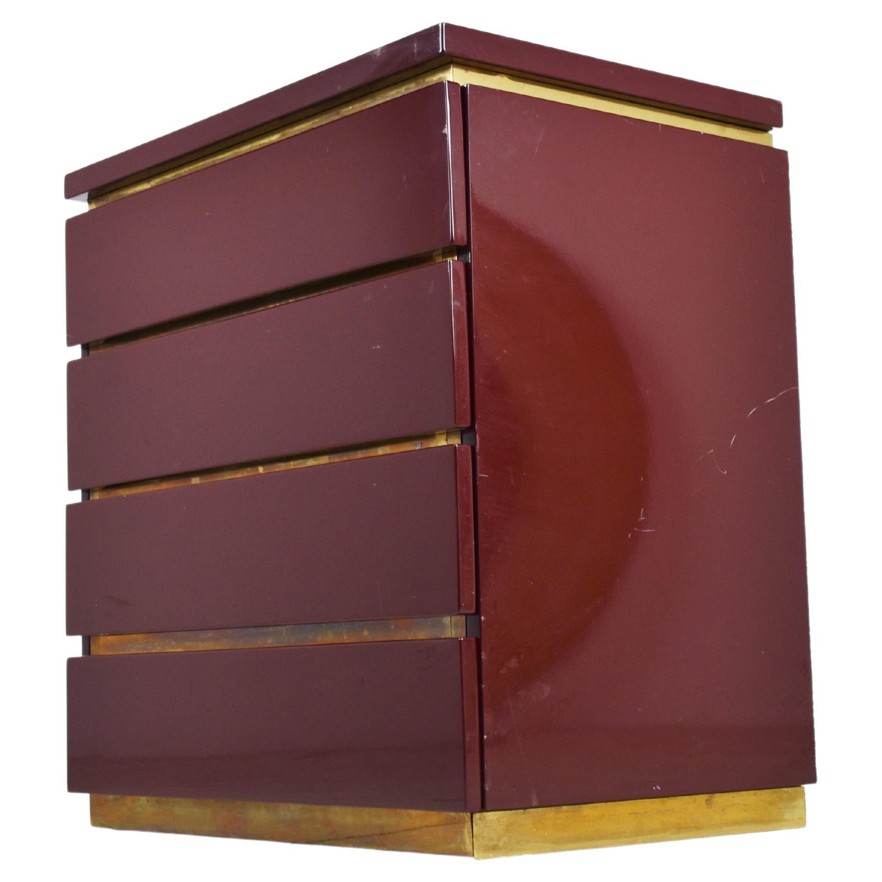 French Mid-Century Chest Of Drawers in Burgundy Red and Gold 1970s by ...