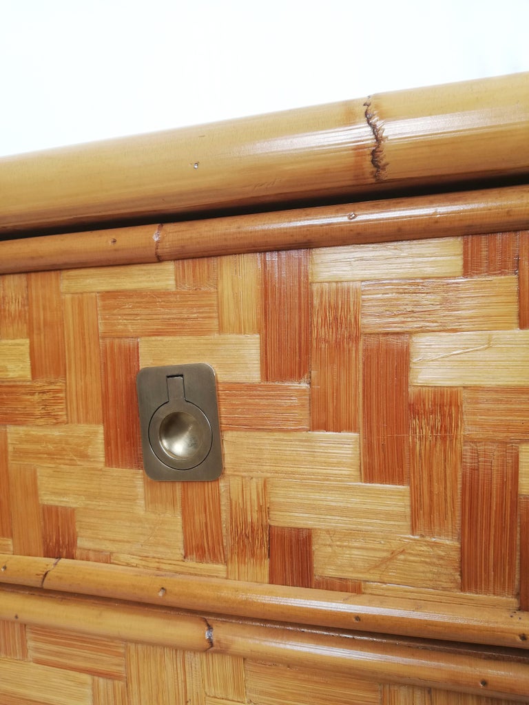 Chest of Drawers in Bamboo with Brass Handles by Dal Vera, Italy, 1970s ...