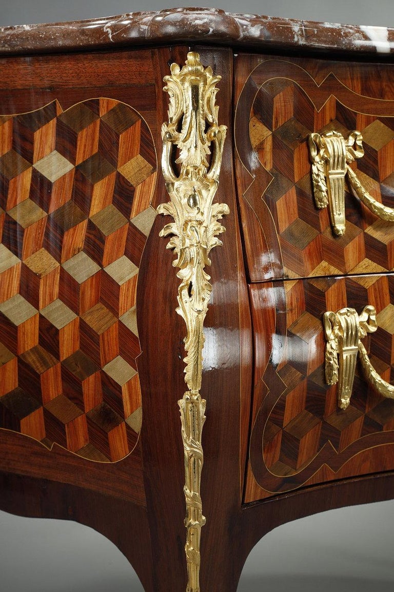 Chest of Drawers in Rosewood Veneer with Oeben Marquetry, Louis XV ...