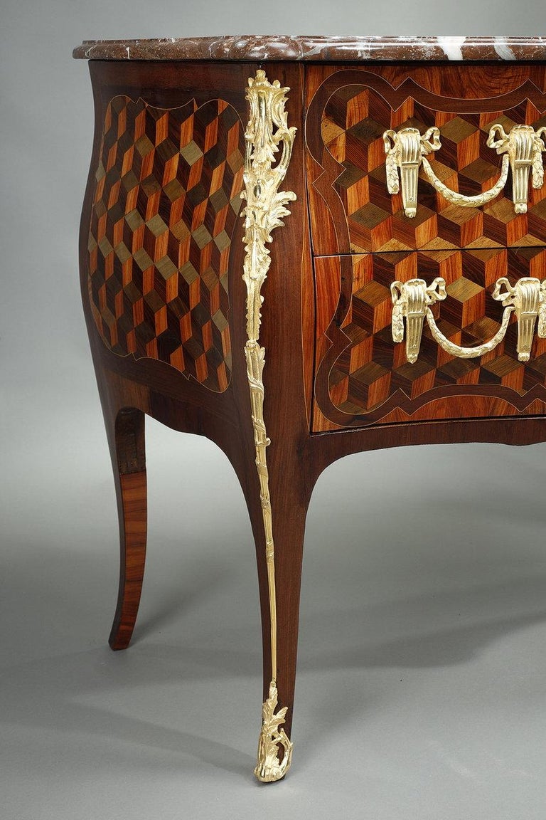 Chest of Drawers in Rosewood Veneer with Oeben Marquetry, Louis XV ...