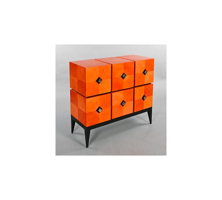 Chest of Drawers "Losange" in Orange Tinted Sycomore Open Is Tow ...