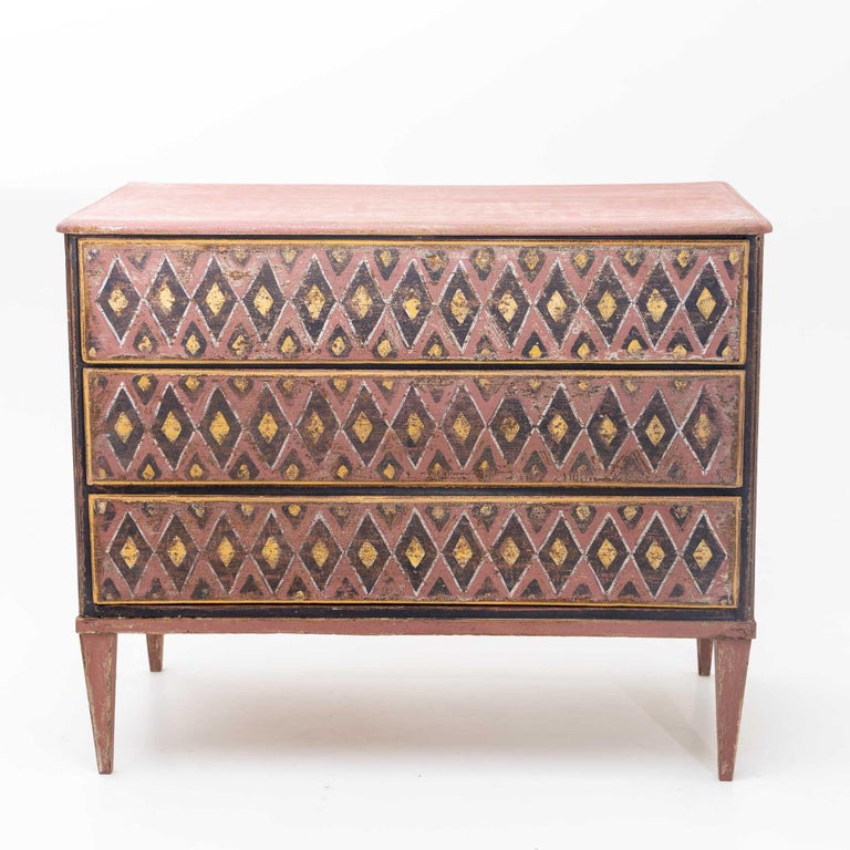 Chest of Drawers with Harlequin Pattern, 19th Century For Sale at 1stDibs