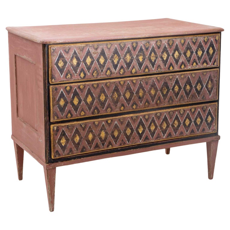 Chest of Drawers with Harlequin Pattern, 19th Century For Sale at 1stDibs