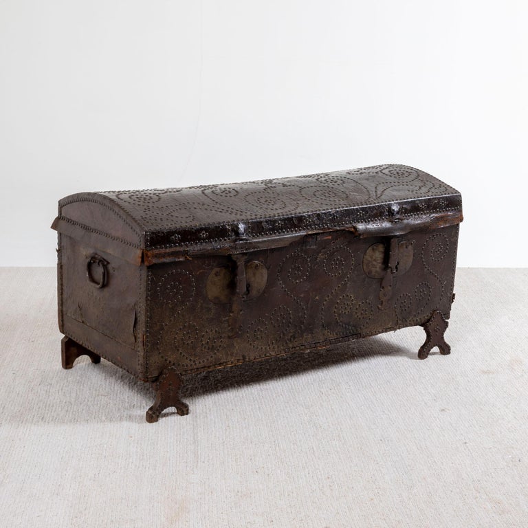Chest with Leather Cover, Probably Italy 18th Century For Sale at 1stDibs