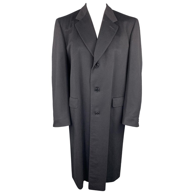 CHESTER BARRIE Size 42 Black Cashmere Notch Lapel Coat For Sale at 1stDibs