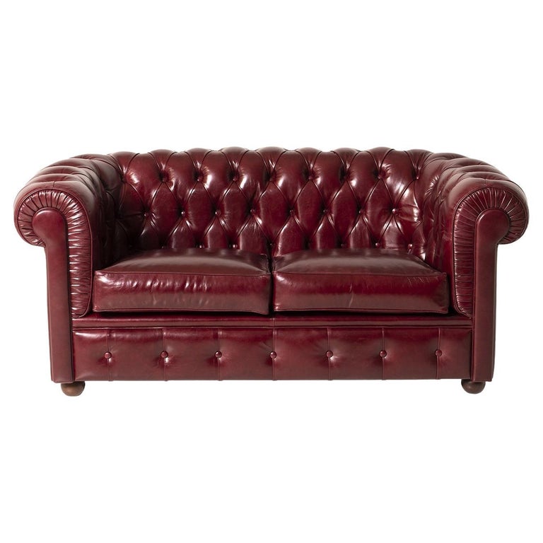 Chesterfield Bordeaux Leather Sofa For Sale at 1stDibs