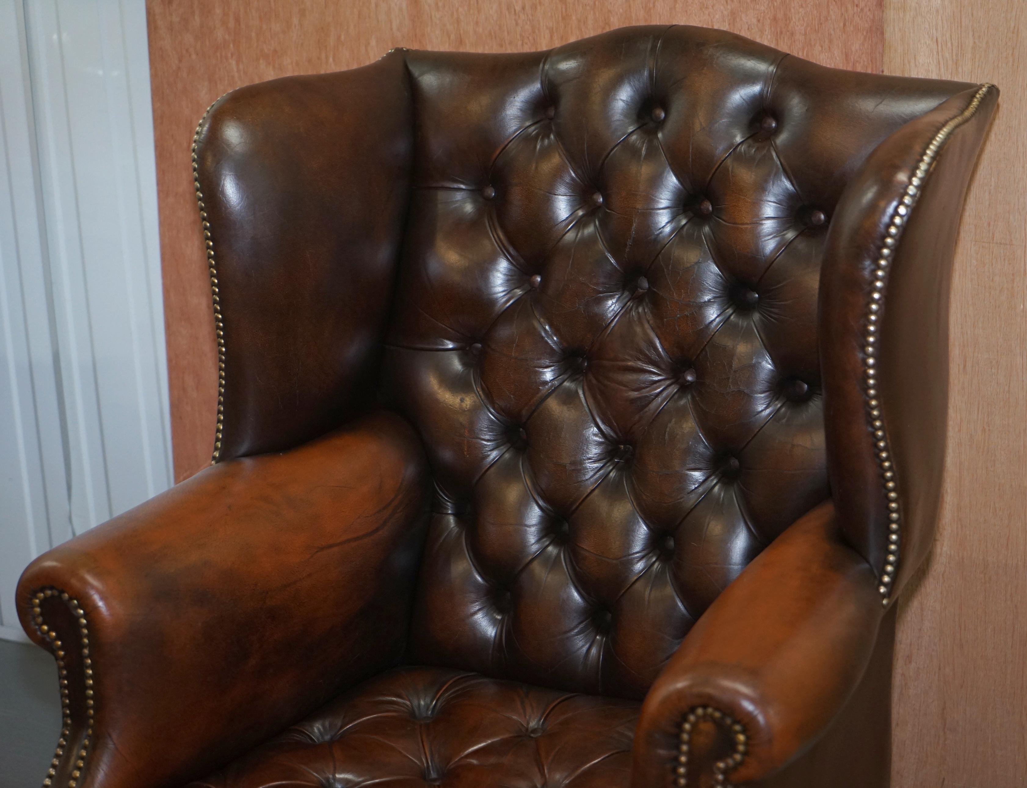 Chesterfield Brown Leather Wingback Georgian H-Framed Armchair and ...