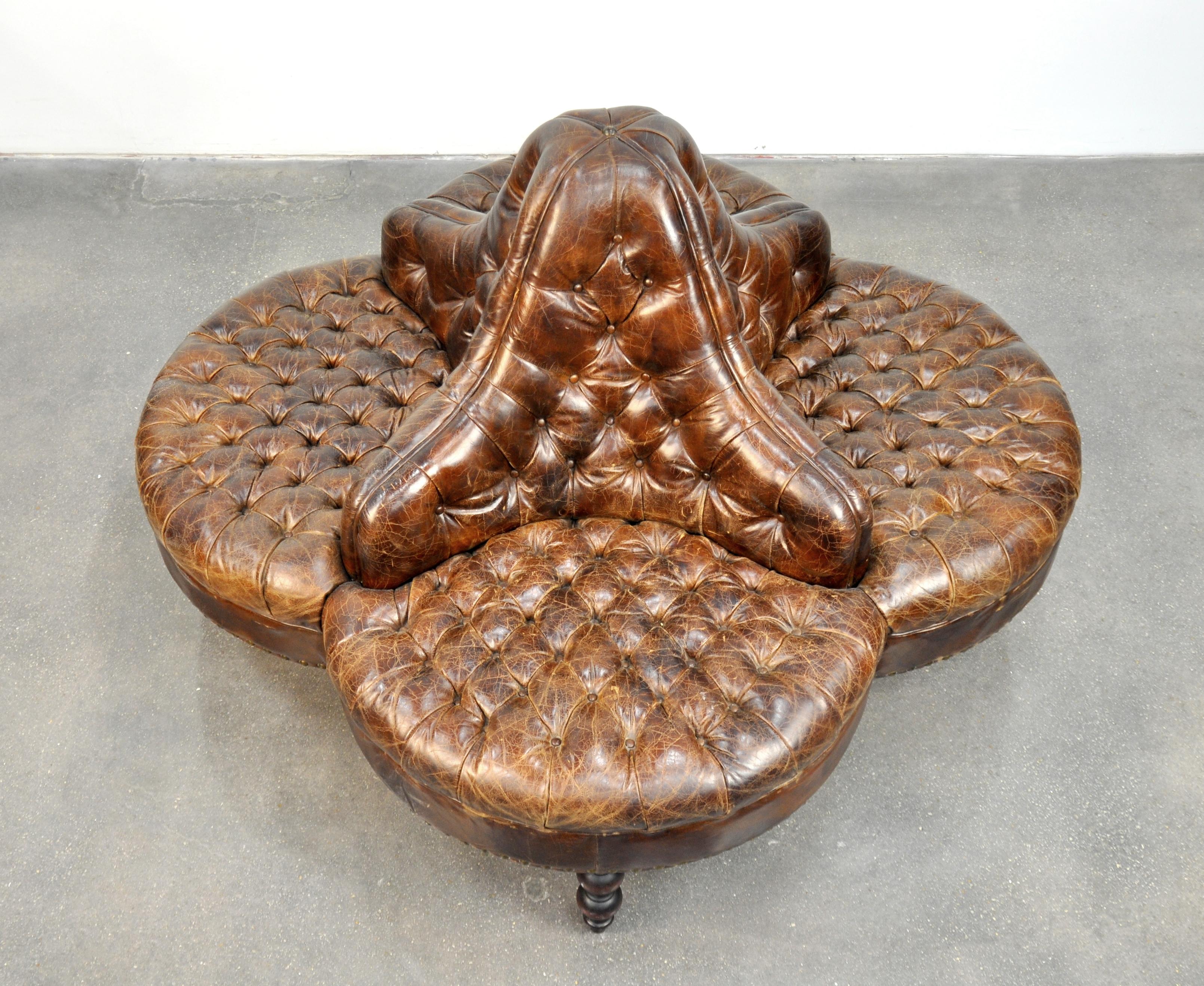 Chesterfield Distressed Leather and Brass Round Sofa at 1stDibs ...