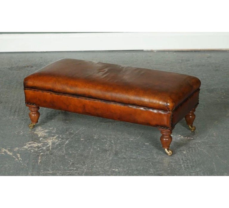 Chesterfield Hand Dyed Leather Footstool on Brass Castors For Sale at ...