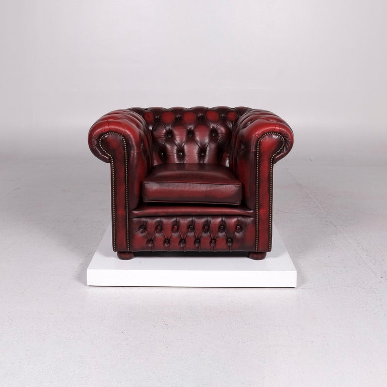 Chesterfield Leather Armchair Red Wine Red Retro at 1stDibs | red ...
