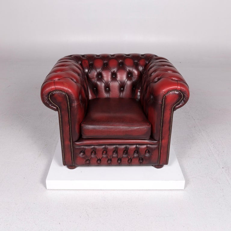 Chesterfield Leather Armchair Red Wine Red Retro at 1stDibs | red ...