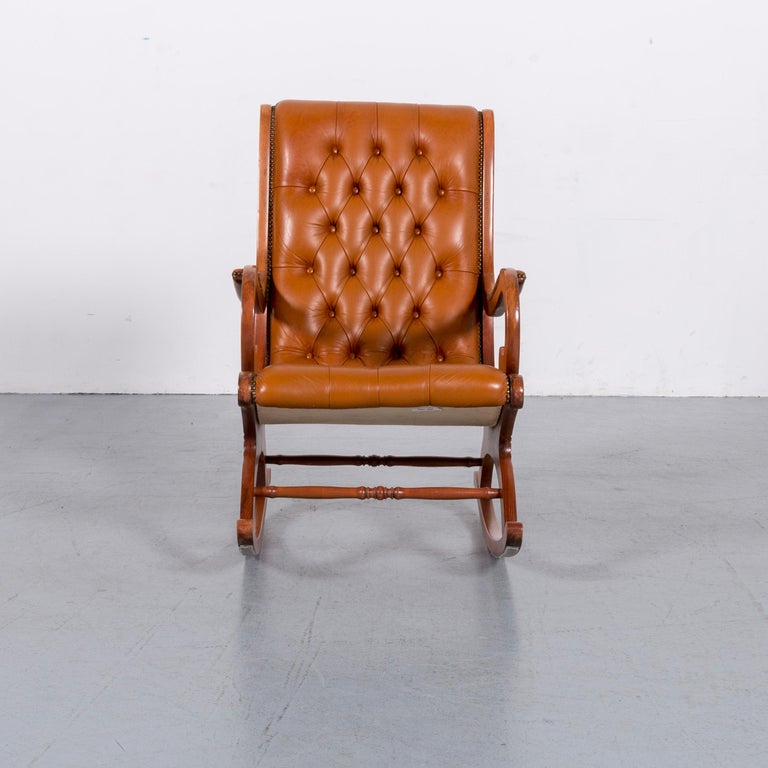 Chesterfield Leather Rocking Chair Brown Cognac One-Seat Vintage Retro ...