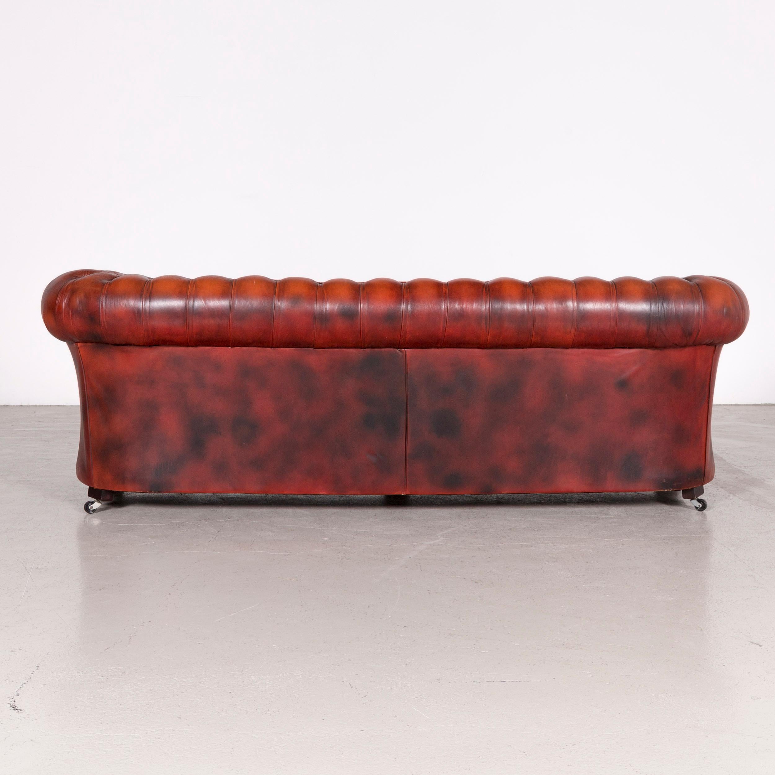 Chesterfield Leather Sofa Red Real Leather Four-Seat Couch Vintage ...