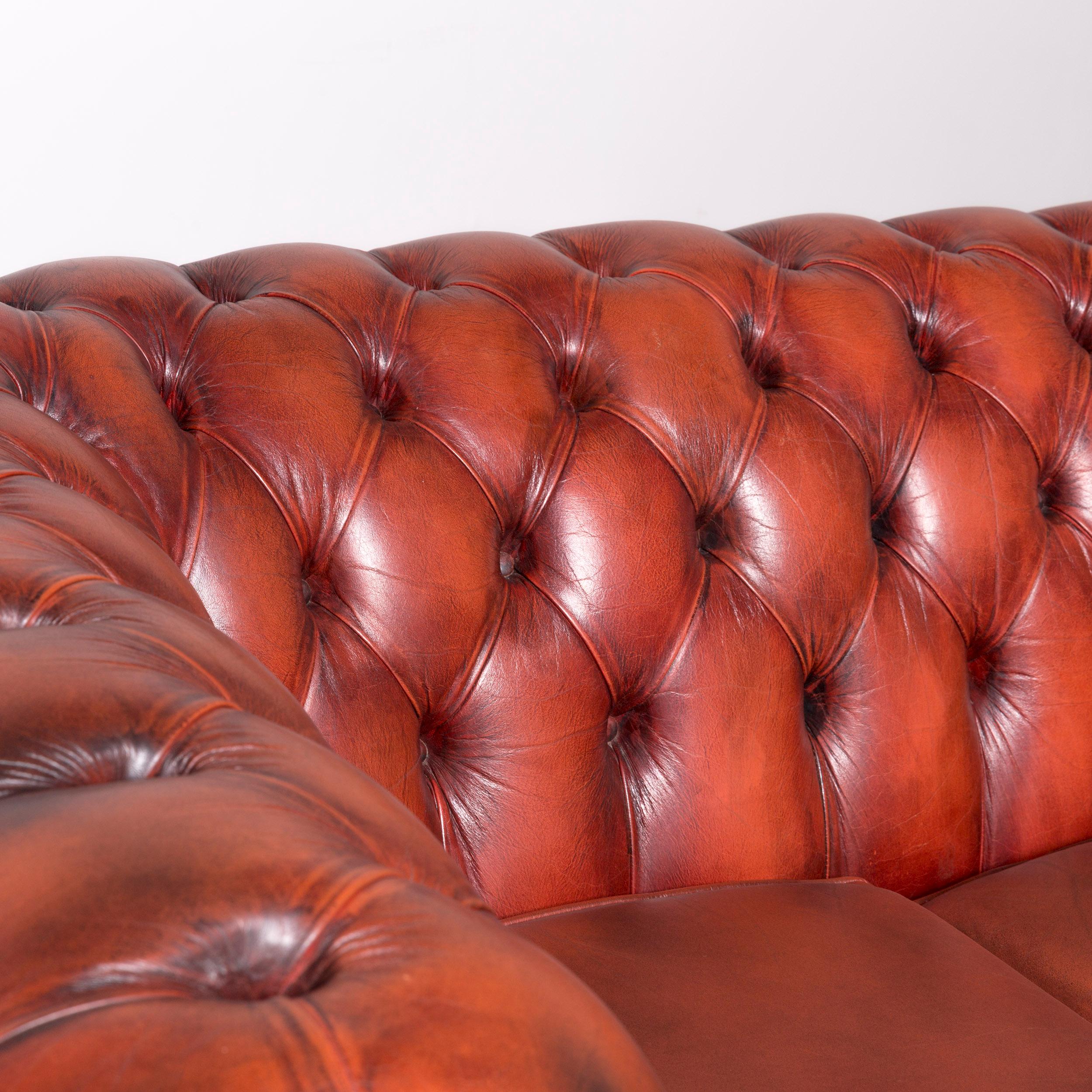 Chesterfield Leather Sofa Red Real Leather Four-Seat Couch Vintage ...