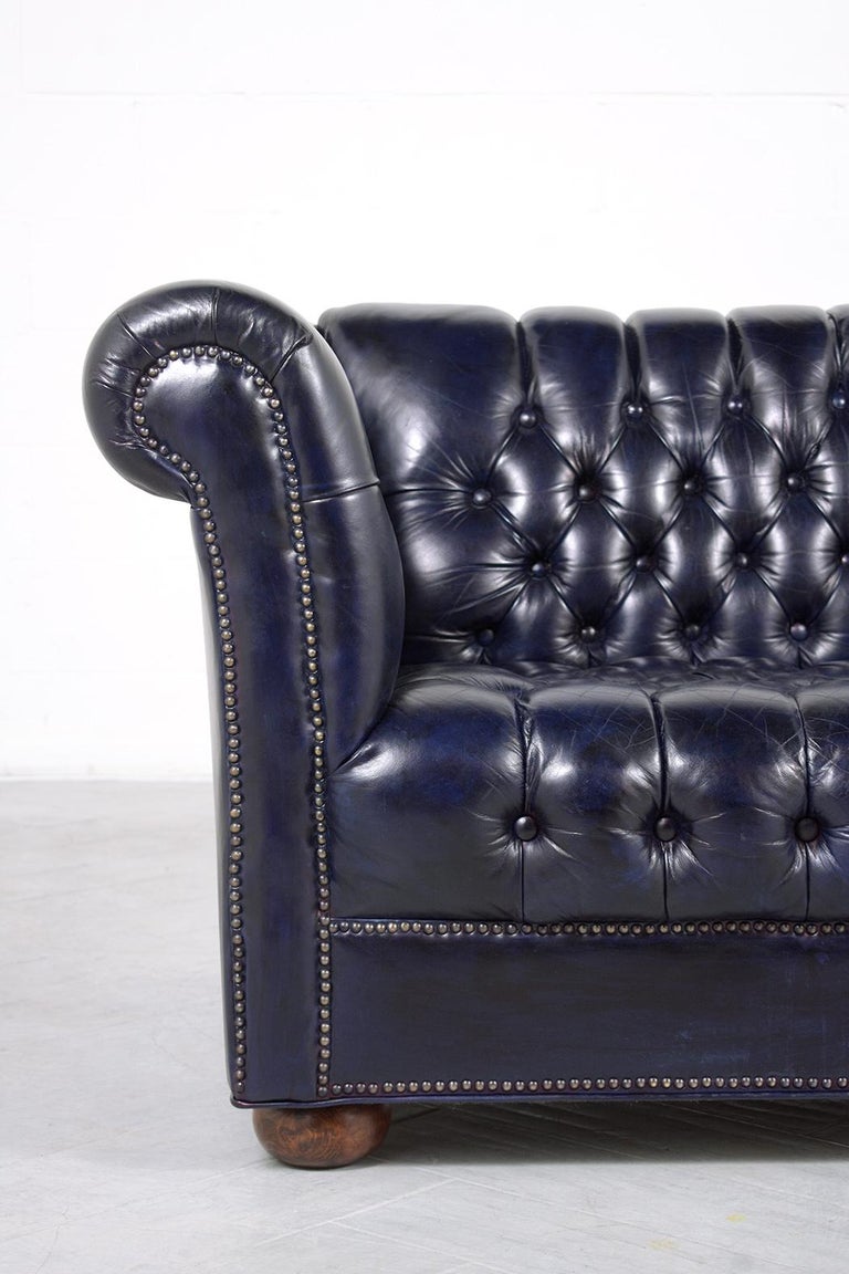 Chesterfield Blue Leather Sofa at 1stDibs
