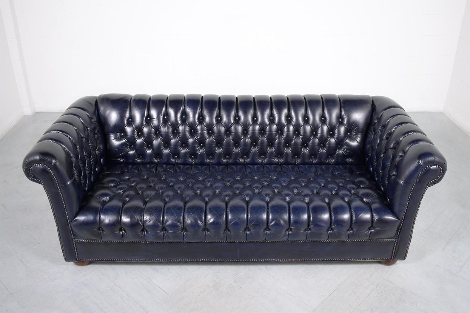 Chesterfield Blue Leather Sofa at 1stDibs | blue chesterfield chair