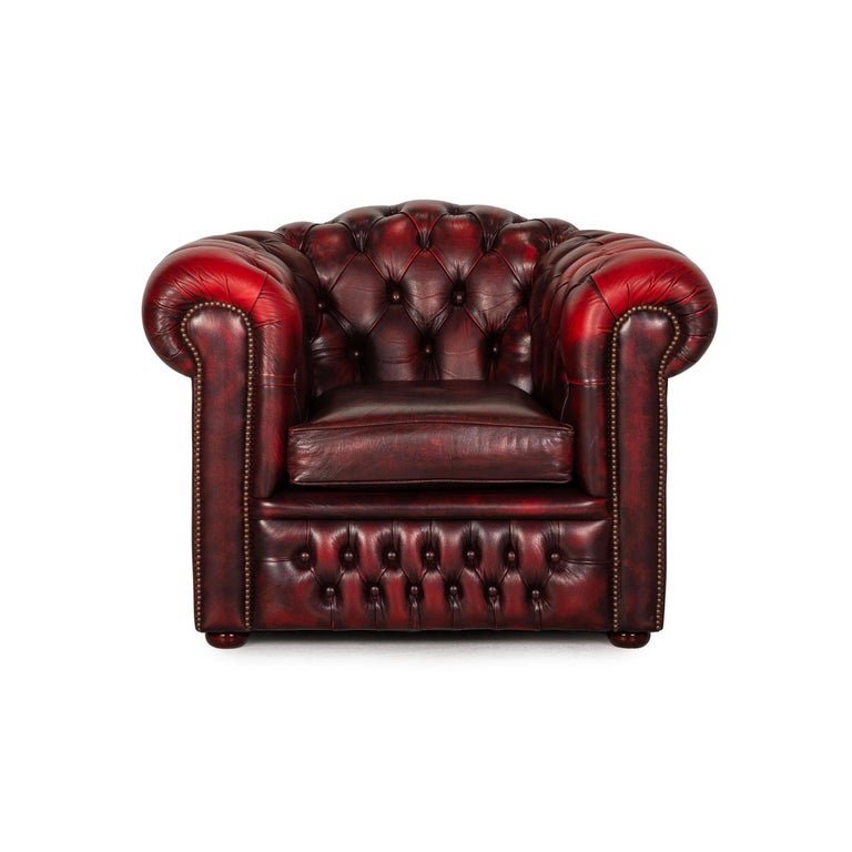 Chesterfield Tudor Leather Armchair Dark Red at 1stDibs
