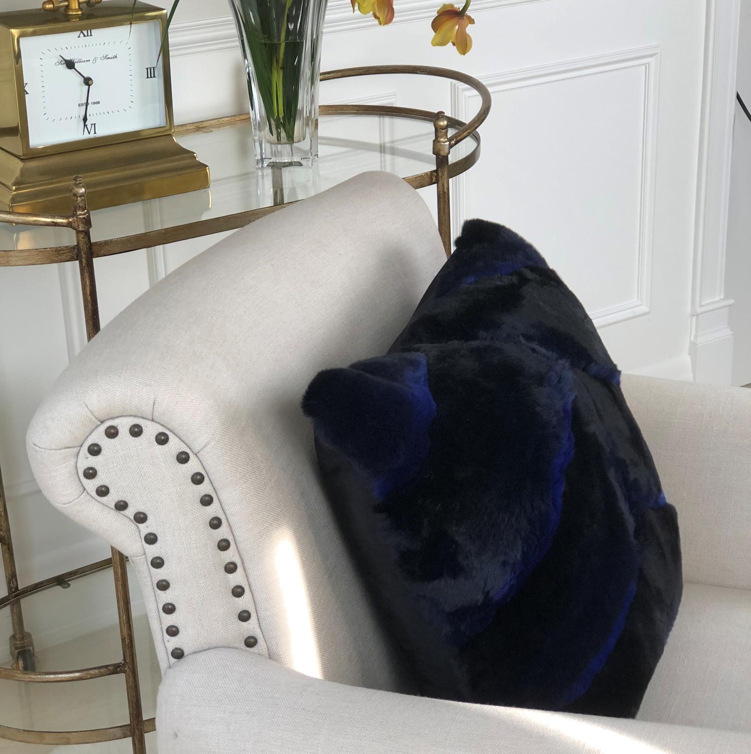 Chevron Blue Castor Rex Rabbit Fur Pillow Euro Cushion For Sale at ...